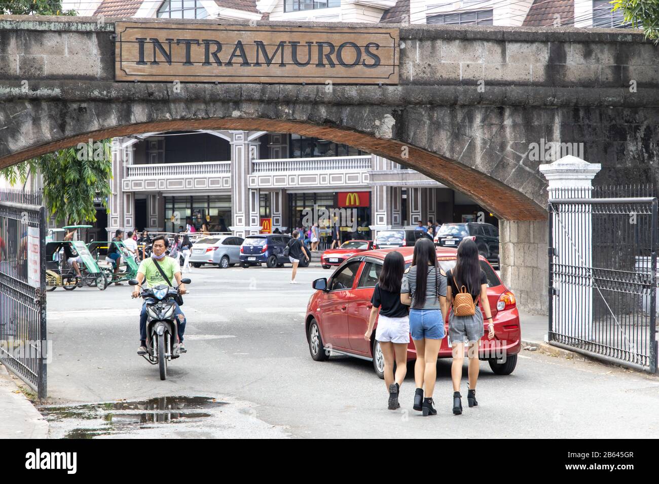 Feb 22,2020 People walking inside Intramuros, Manila, Philippines Stock ...