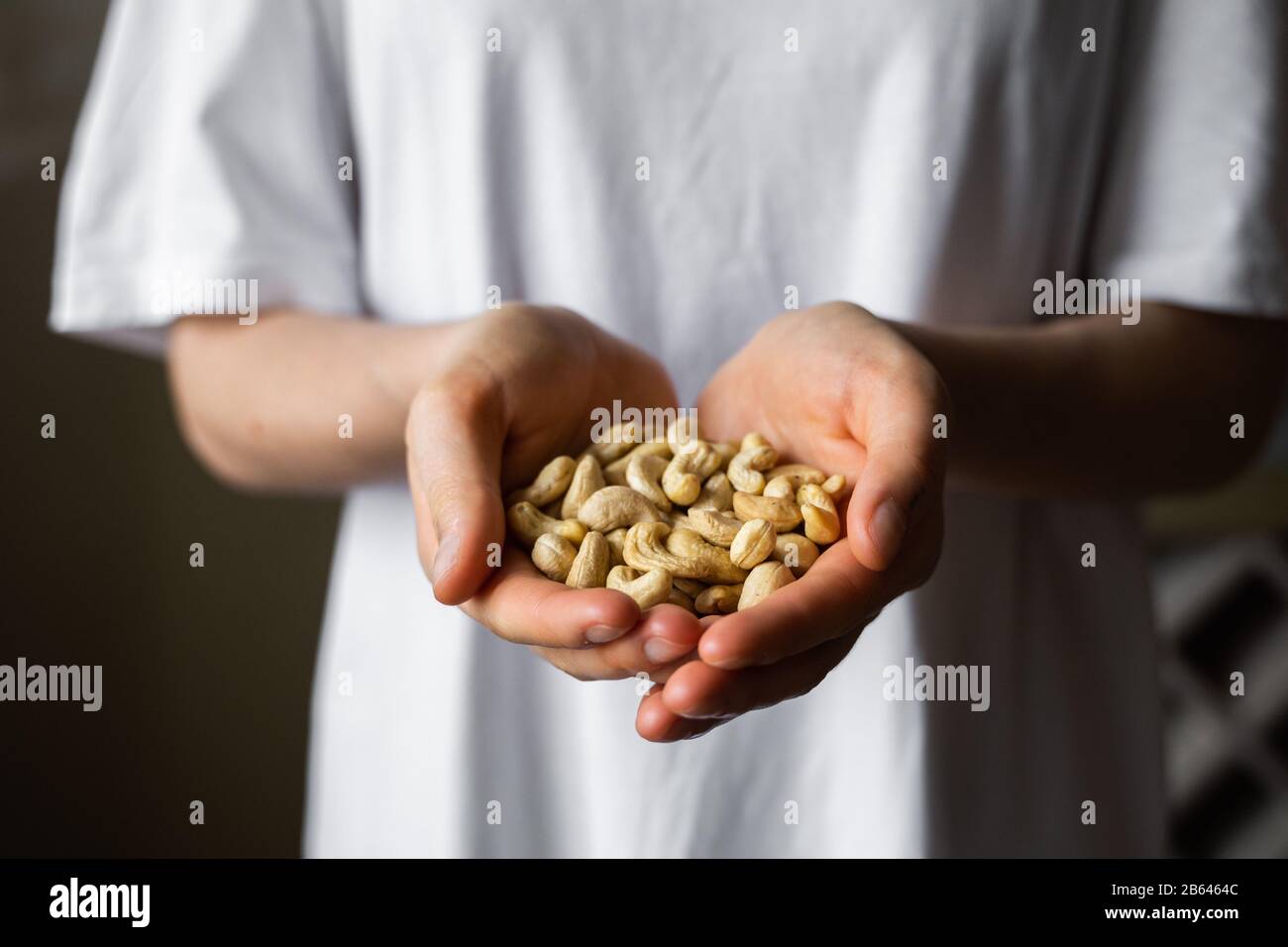 Cashew nuts in a womans hands. Cashew nut is a healthy vegetarian ...