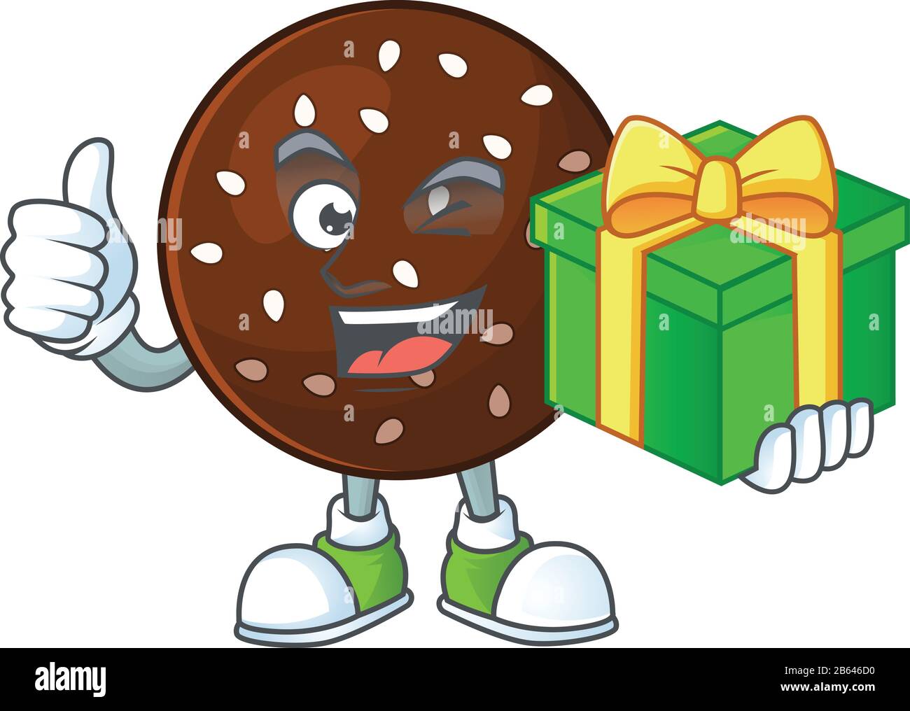 Cheerful chokladboll cartoon character holding a gift box Stock Vector ...