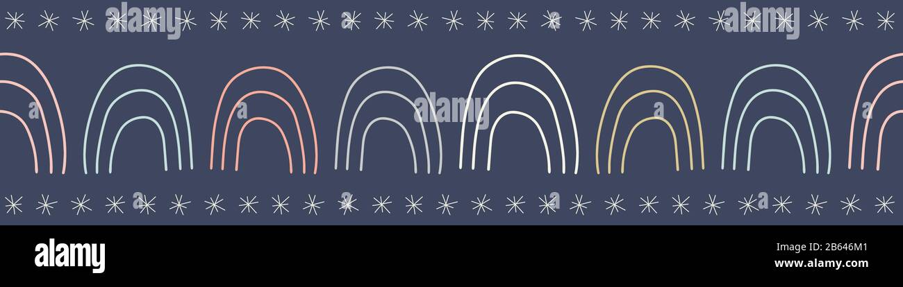 Rainbow and star pattern banner design. Night sky vector seamless ...