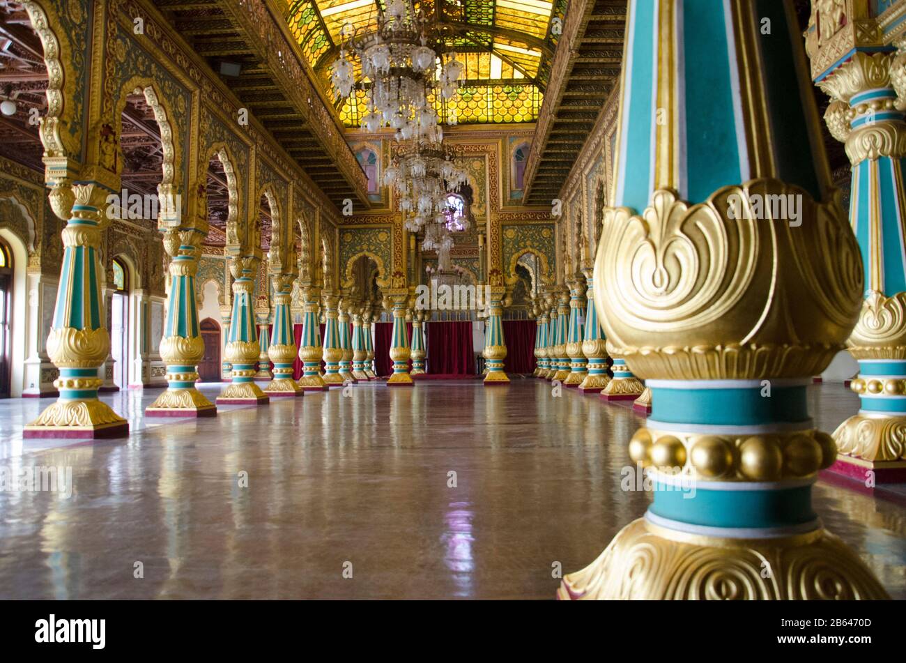 10 Nov 2019, Mysore, Karnataka, India. Interiors of the Mysore Palace, is a historical palace ...