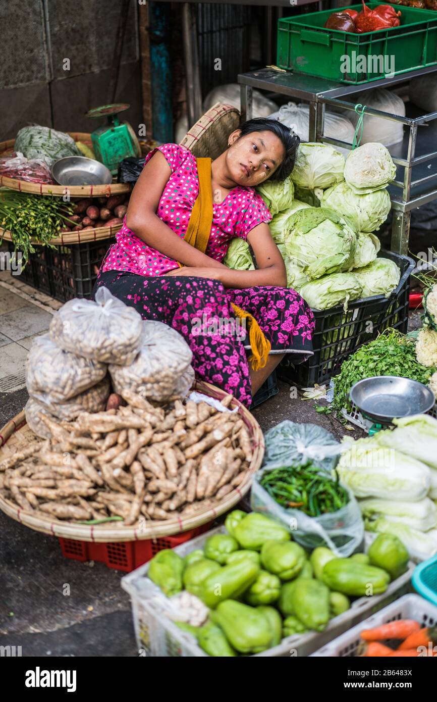 Street market in the Yangon, Myanmar, Asia Stock Photo - Alamy