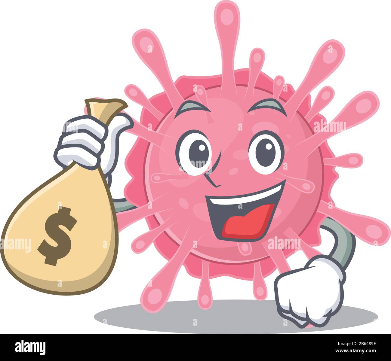 Smiley rich corona virus germ cartoon character bring money bags Stock ...