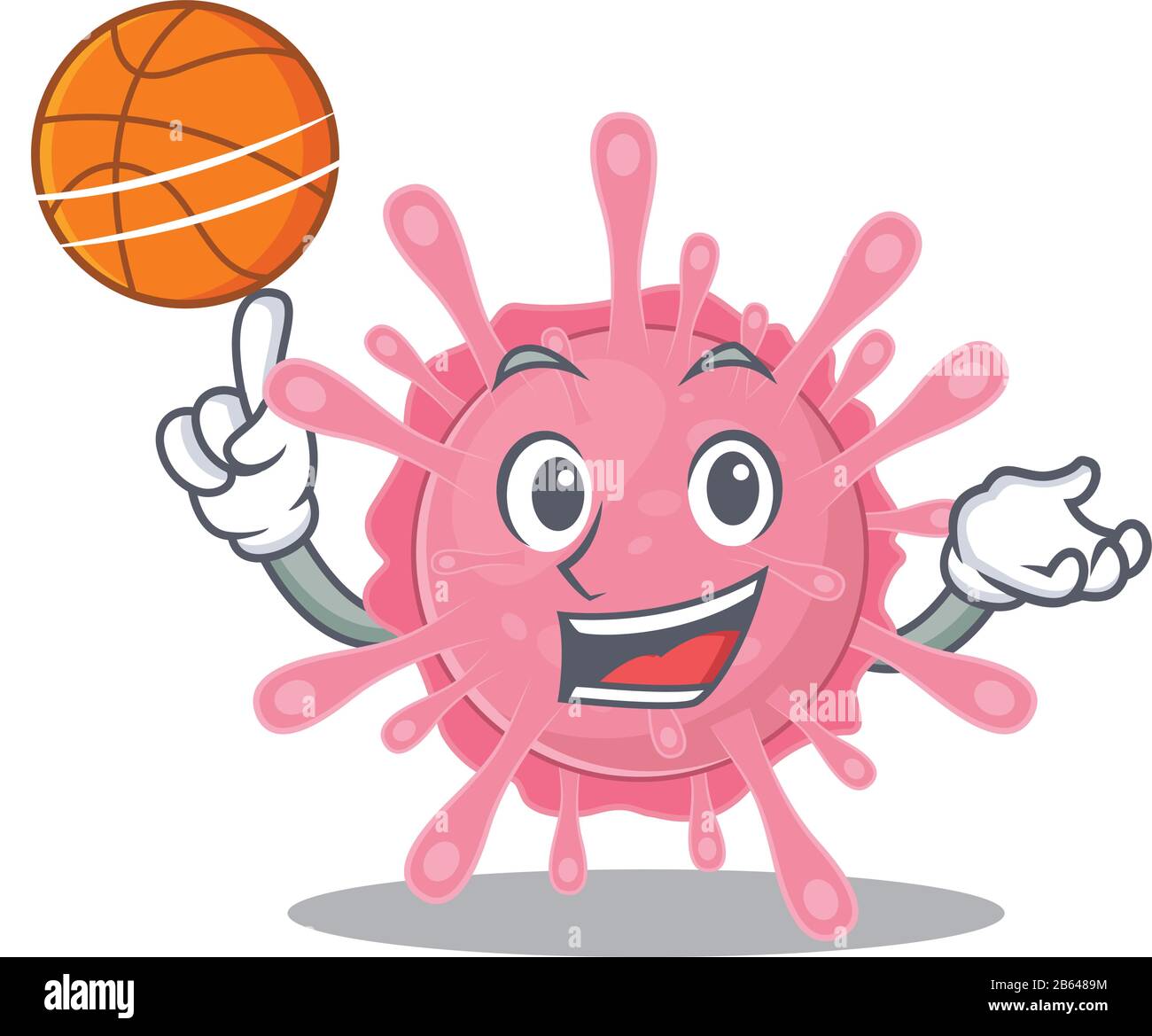A sporty corona virus germ cartoon mascot design playing basketball ...