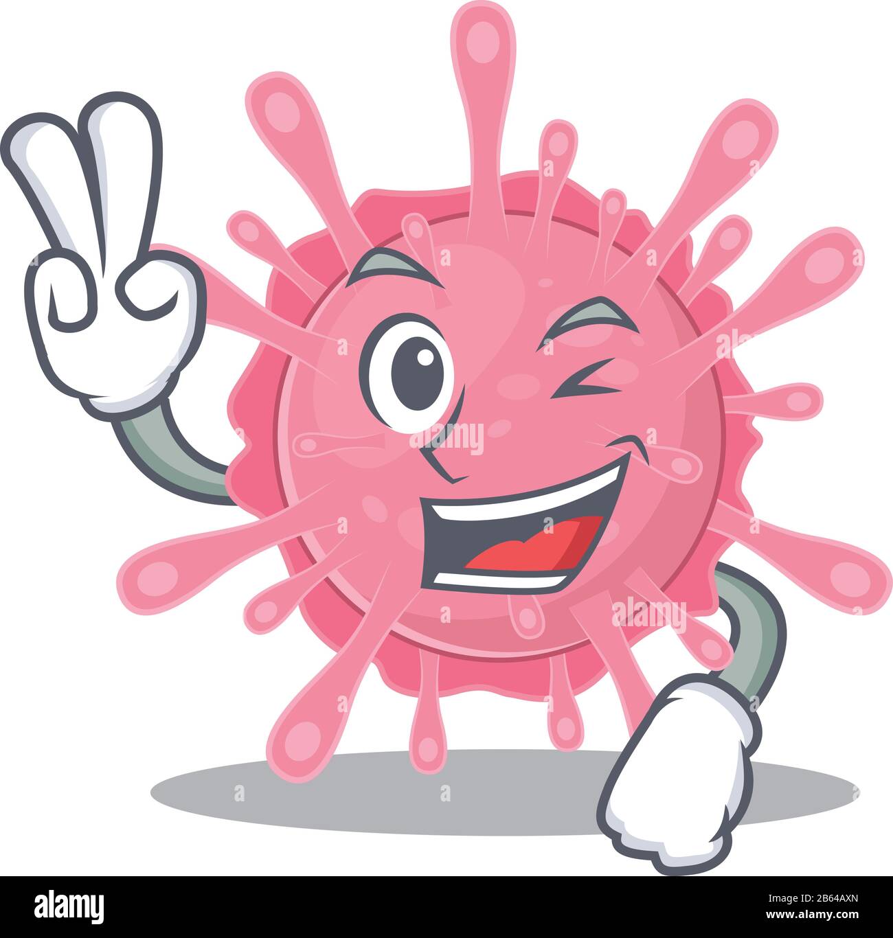 Cheerful corona virus germ mascot design with two fingers Stock Vector ...