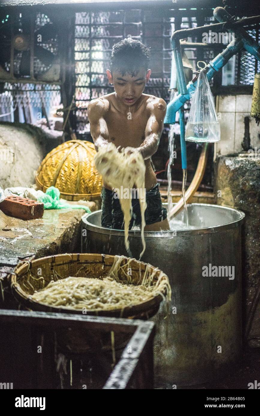 Noodle factory in the Yangon, Myanmar, Asia Stock Photo - Alamy