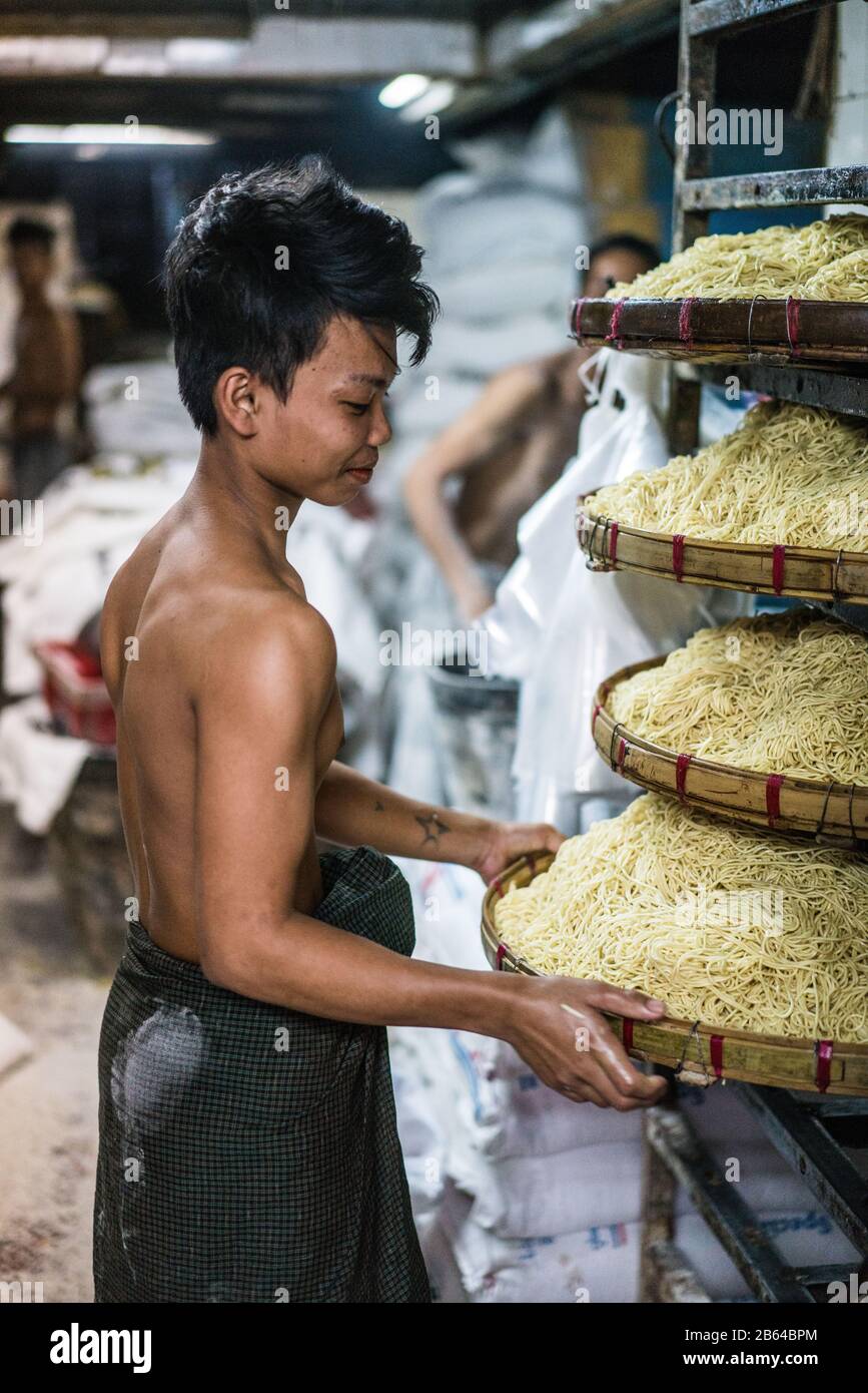 Noodle factory in the Yangon, Myanmar, Asia Stock Photo - Alamy