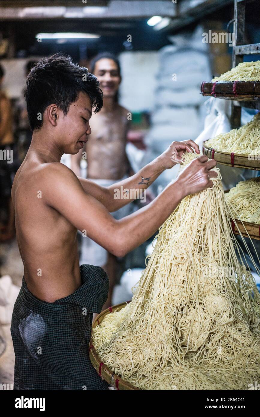 Noodle factory in the Yangon, Myanmar, Asia Stock Photo - Alamy