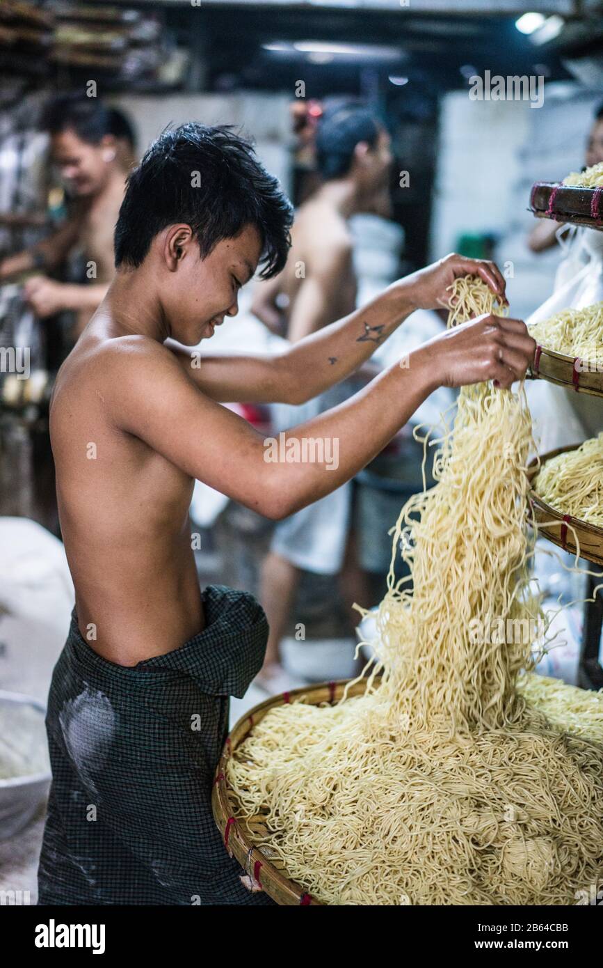 Noodle factory in the Yangon, Myanmar, Asia Stock Photo - Alamy