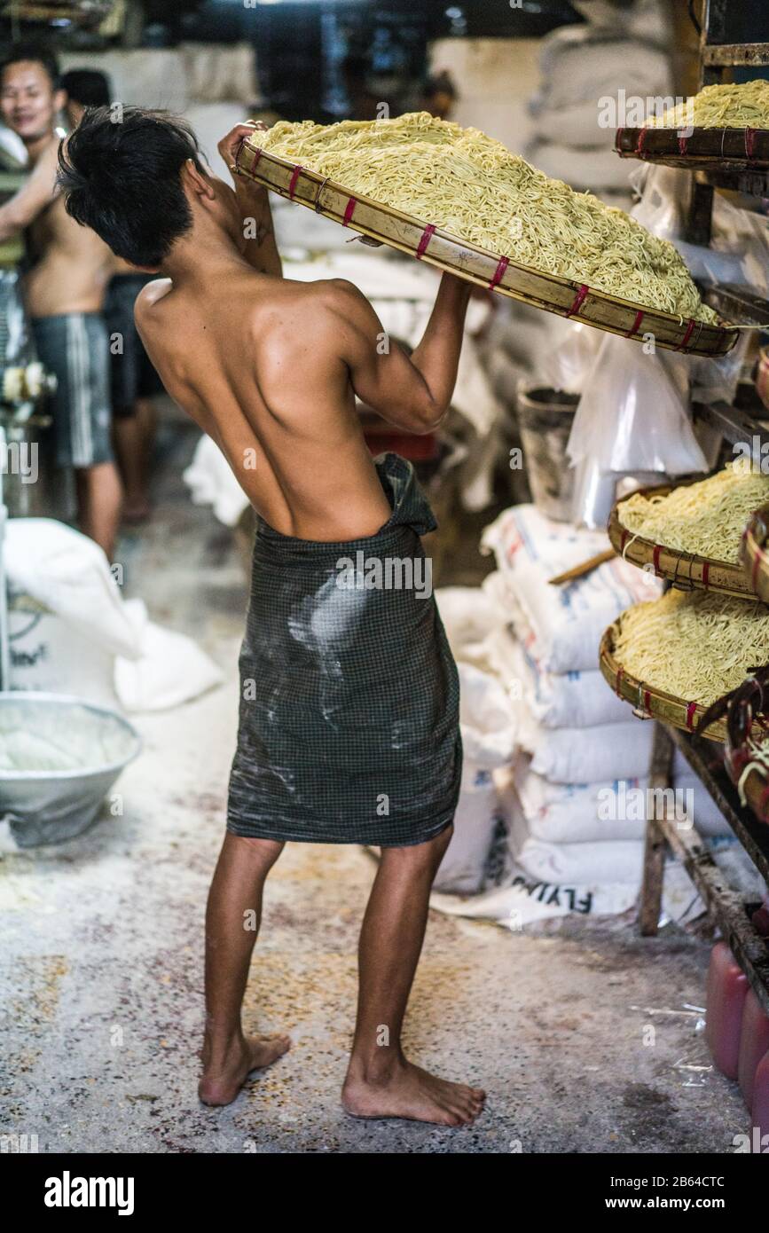 Noodle factory in the Yangon, Myanmar, Asia Stock Photo - Alamy