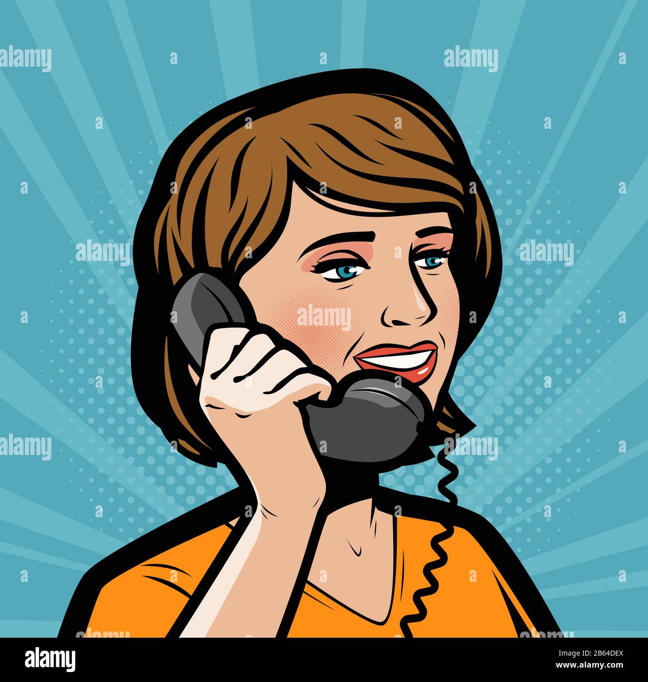Beautiful girl talking on phone. Retro comic pop art vector ...