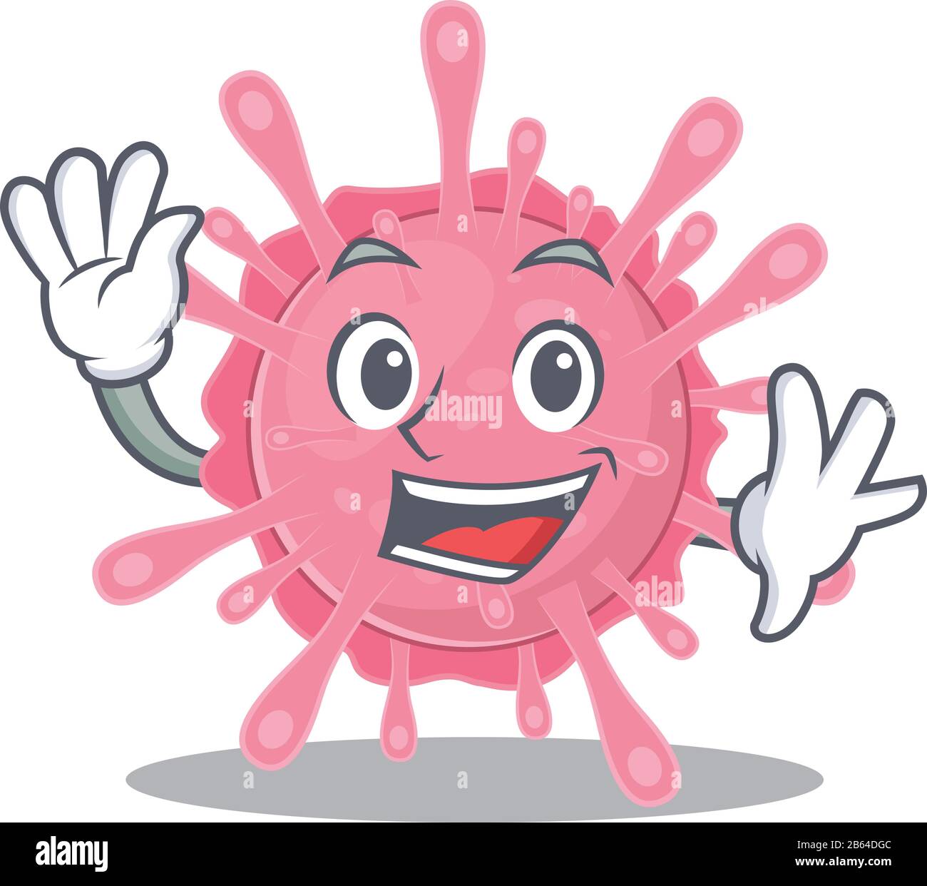 Smiley corona virus germ cartoon mascot design with waving hand Stock ...
