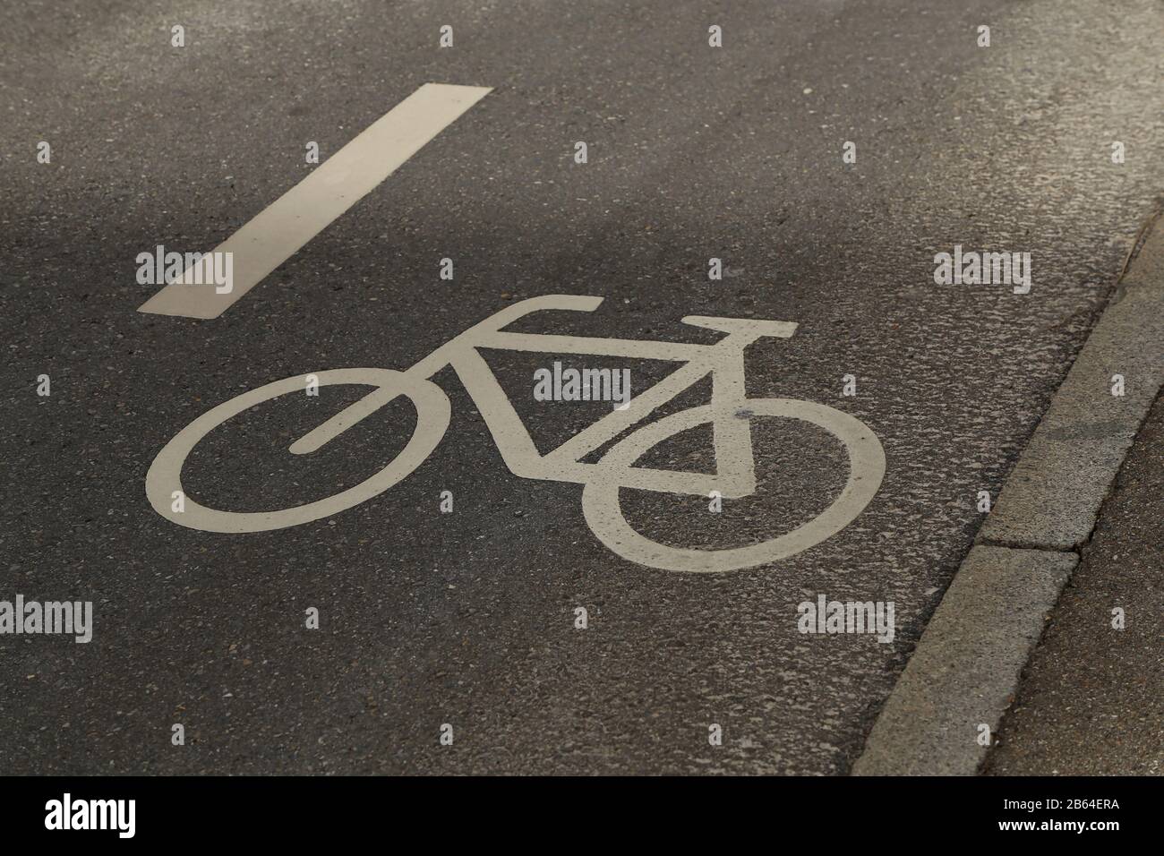 Separate cycle path for cycling. Bicycle icon on the pavement Stock ...