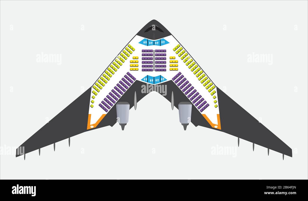 Seat Map of blended wing Passenger Airplane Vector Stock Vector Image ...