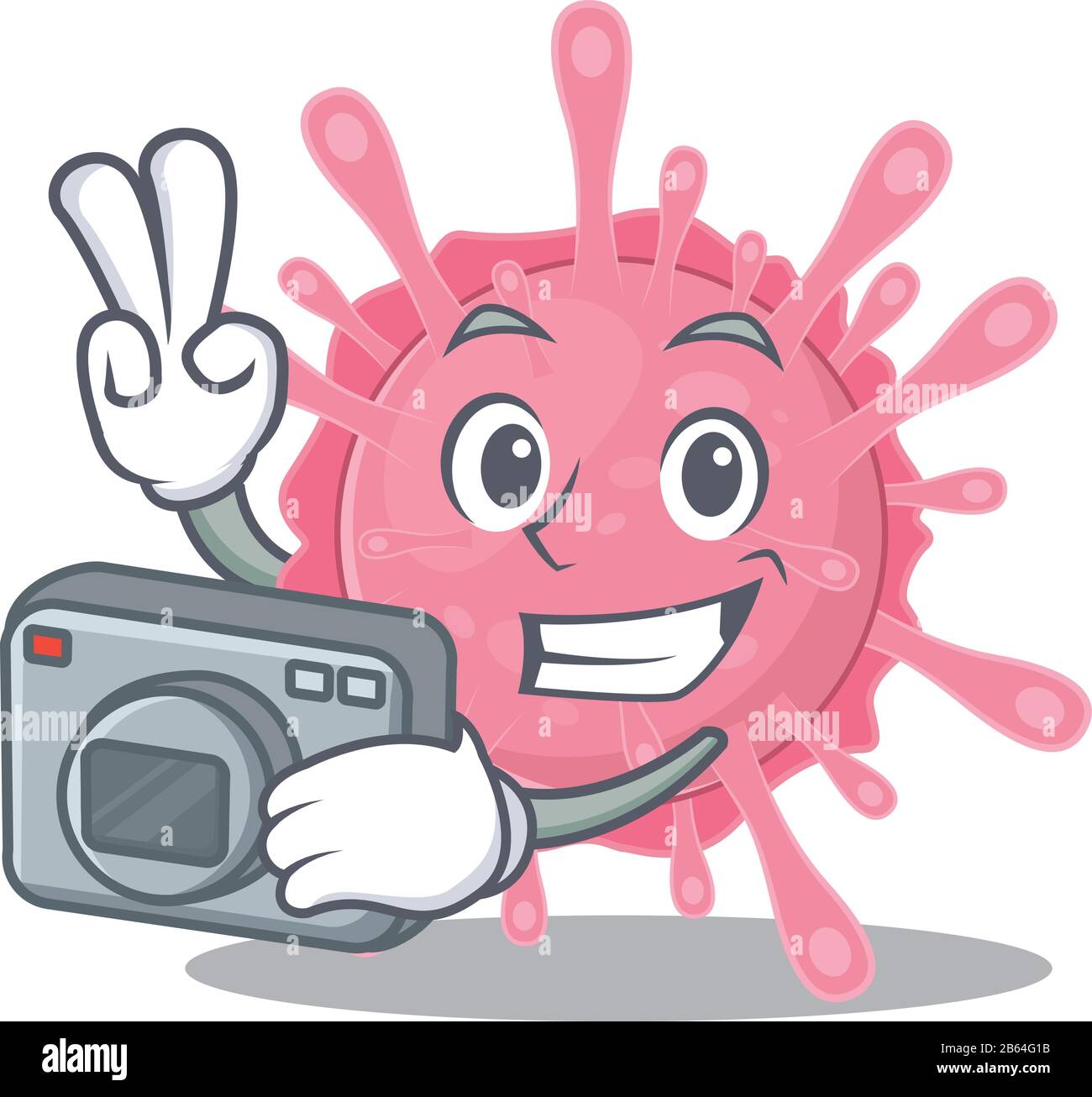 Corona virus germ mascot design as a professional photographer with a ...