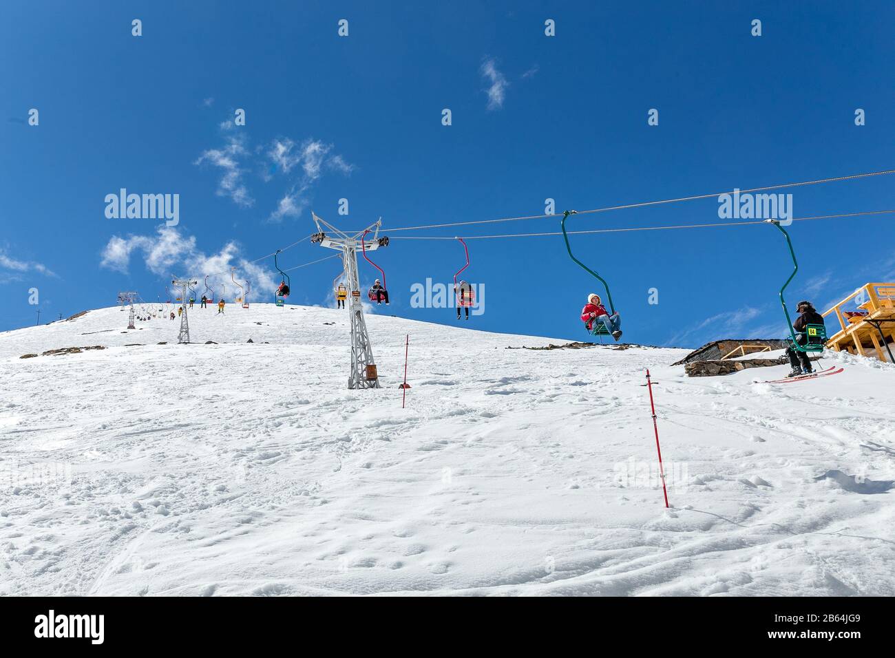 Old chair-lift at ski resort. Caucasus Mountains, mount Cheget Stock ...