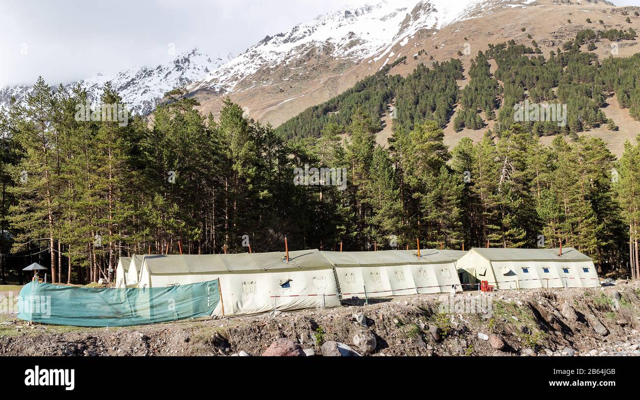 military camp with tents in the mountains Stock Photo - Alamy