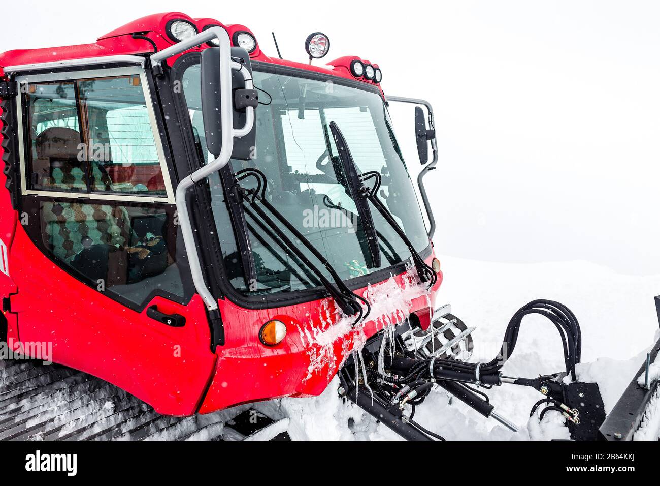 Snowcat cabin. Snow cat is a transport for extreme sports sportsman ...