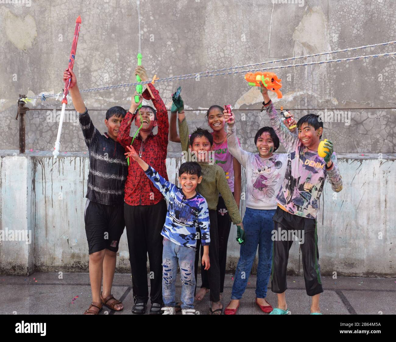 Kids playing Holi in India. Indian Children playing Holi Stock Photo ...