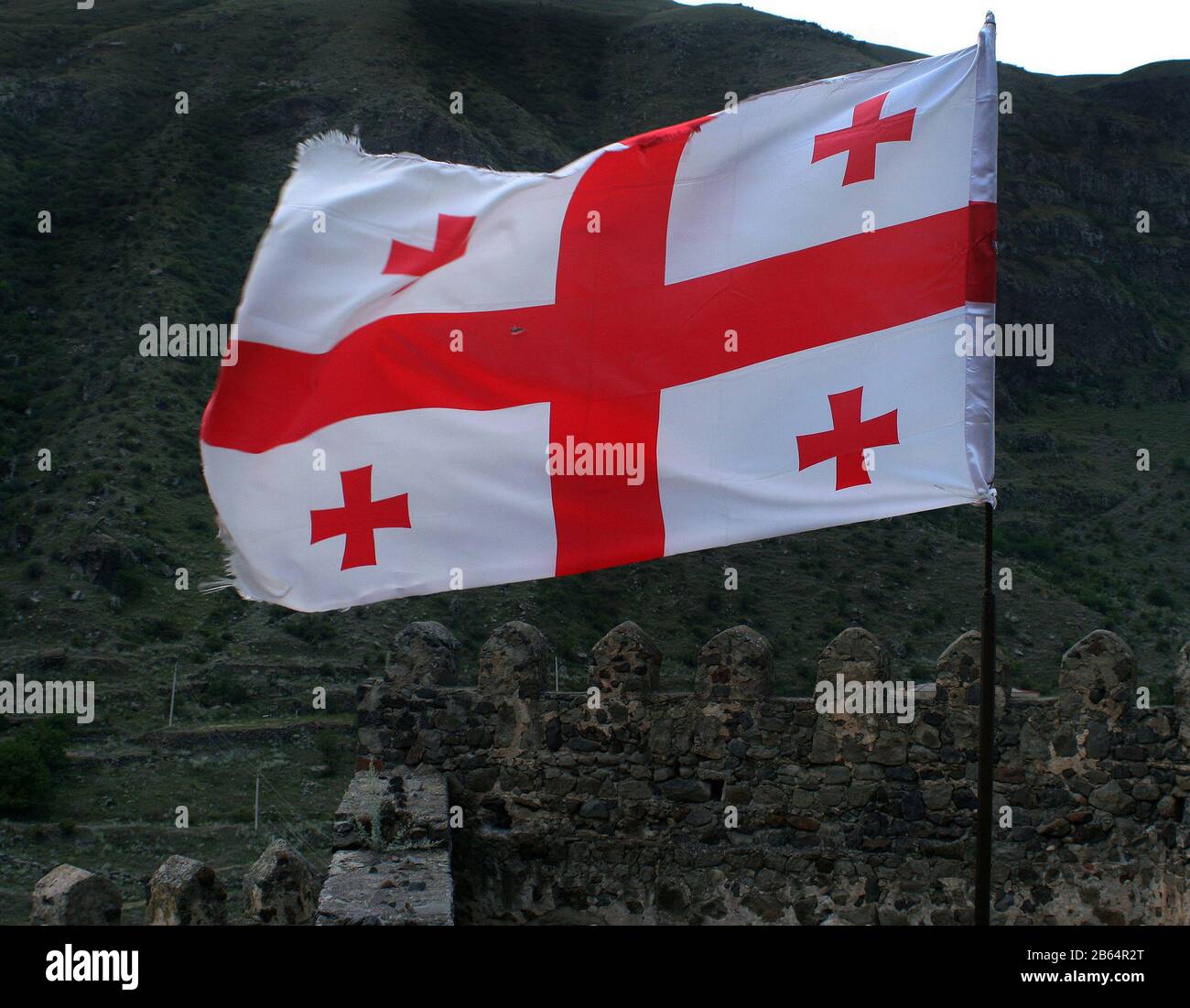 The flag of Georgia on display at the Khertvisi fortress, Meskheti ...