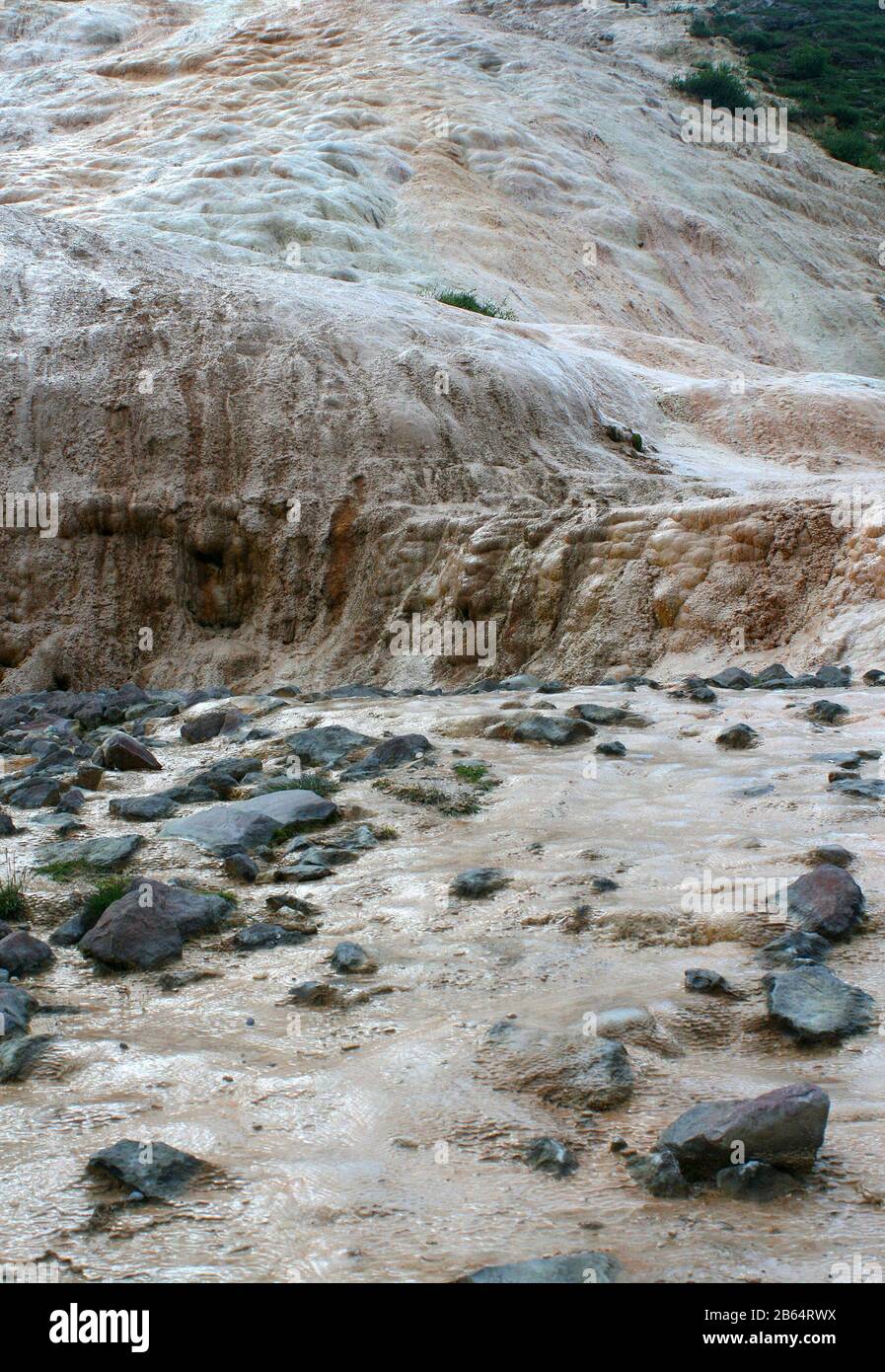 Mineral water stream covered the slope with travertine deposits, Cross ...