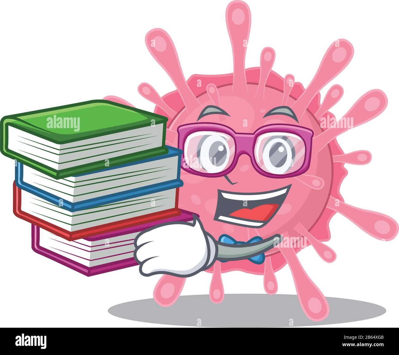 A diligent student in corona virus germ mascot design with book Stock ...