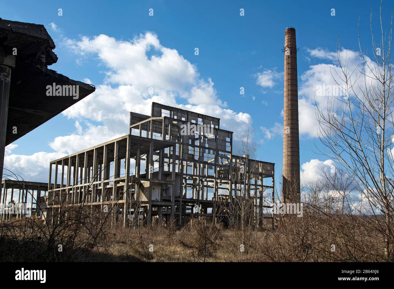 Devastated viscose factory in Serbia in the town of Loznica. Once a ...