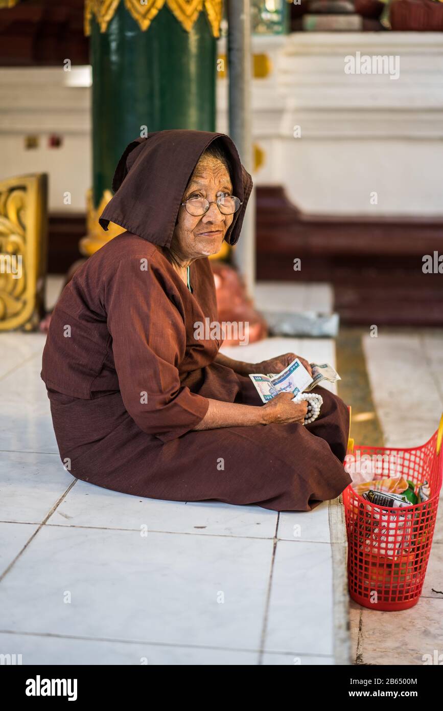 Monk in the Shwedagon Pagoda, Yangon, Myanmar, Asia Stock Photo - Alamy