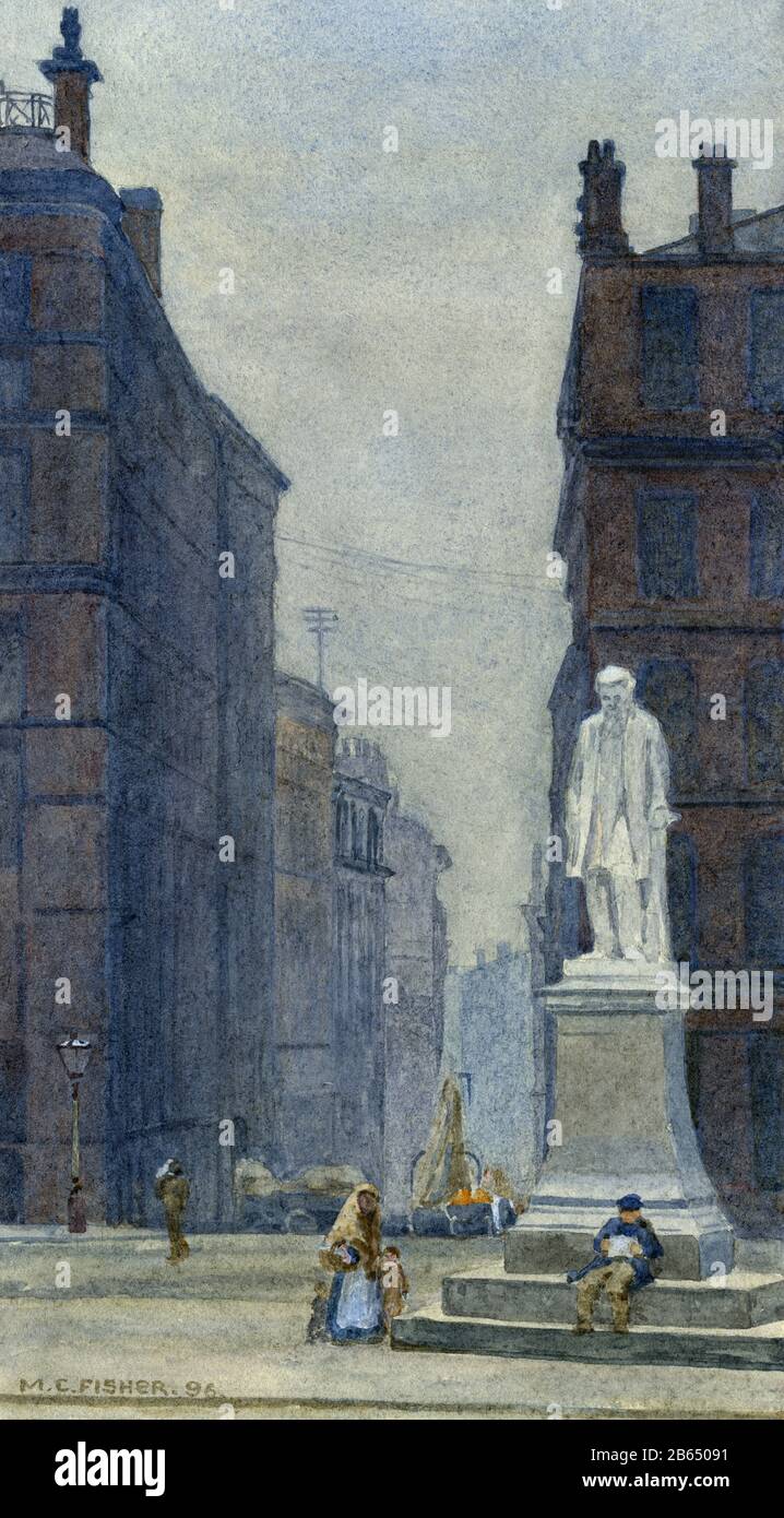 Albert Square, Manchester, England. Watercolour painted 1896 by a ...