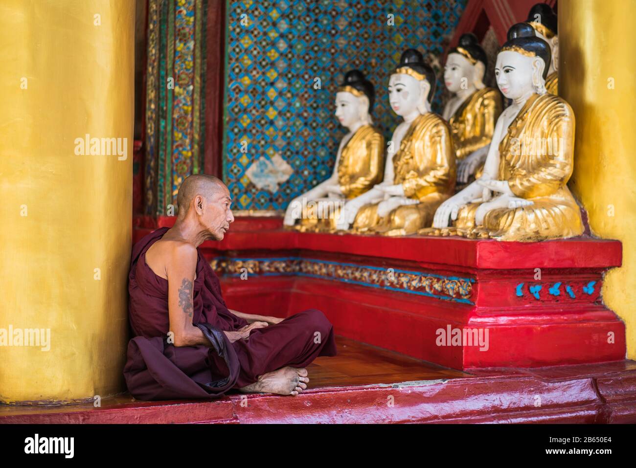 Monk in the Shwedagon Pagoda, Yangon, Myanmar, Asia Stock Photo - Alamy