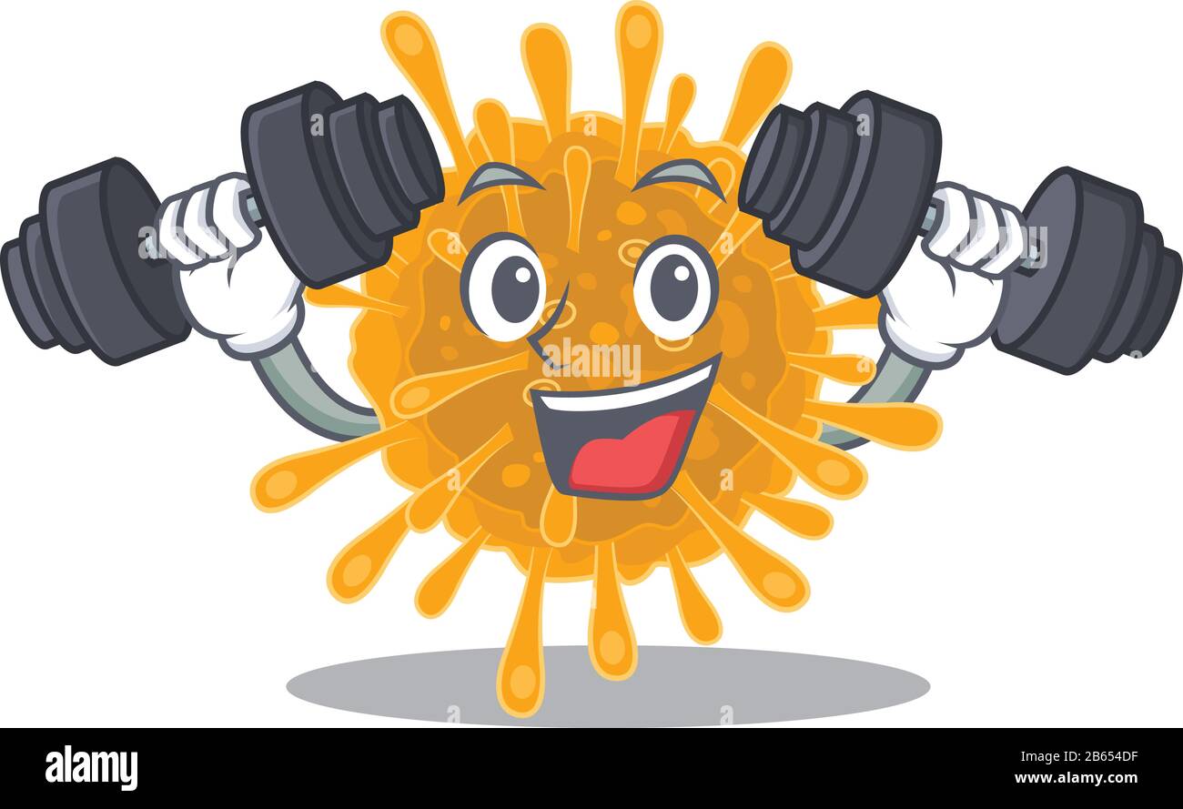 Smiley Fitness exercise coronaviruses cartoon character raising ...