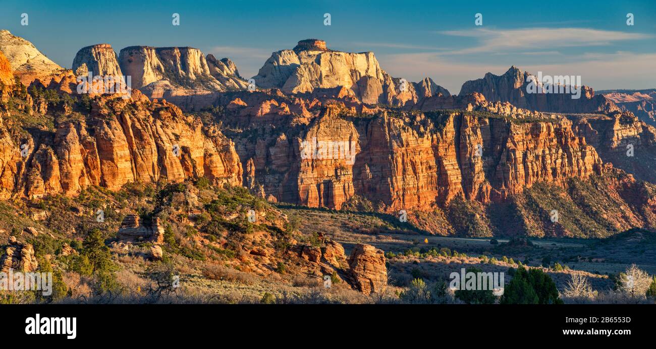 West Temple and Mount Kinesava in distance, view from northwest, Kolob ...
