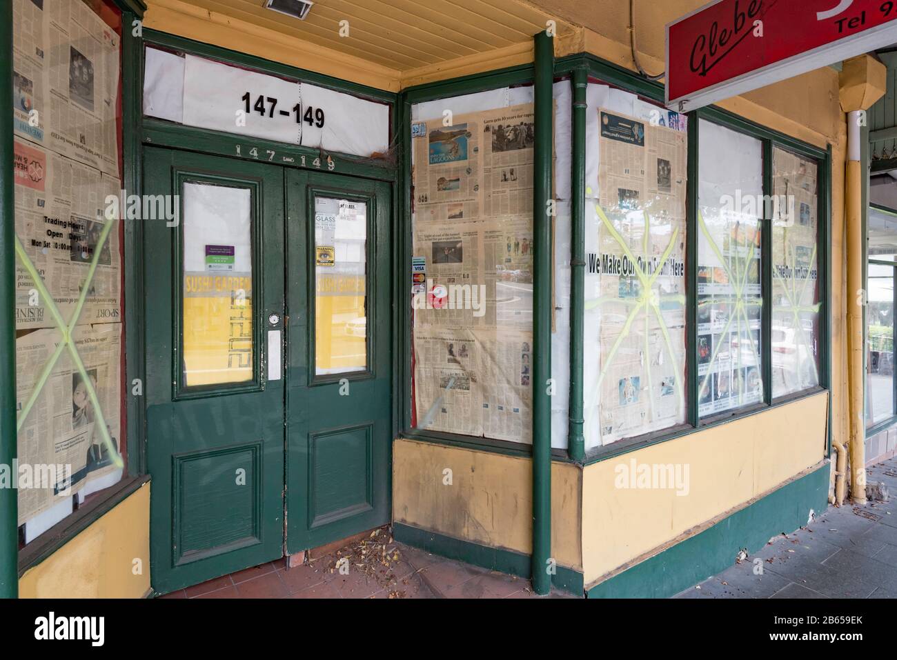 A closed down shop in Glebe Point Road, Glebe, Sydney, Australia with ...