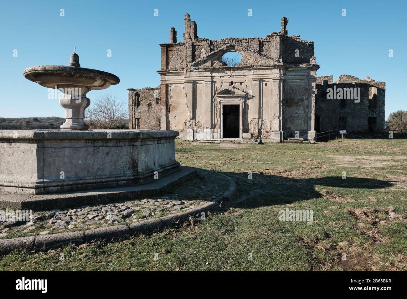 Monterano, Italy - January 27 2020: Abandoned church of San Bonaventura ...