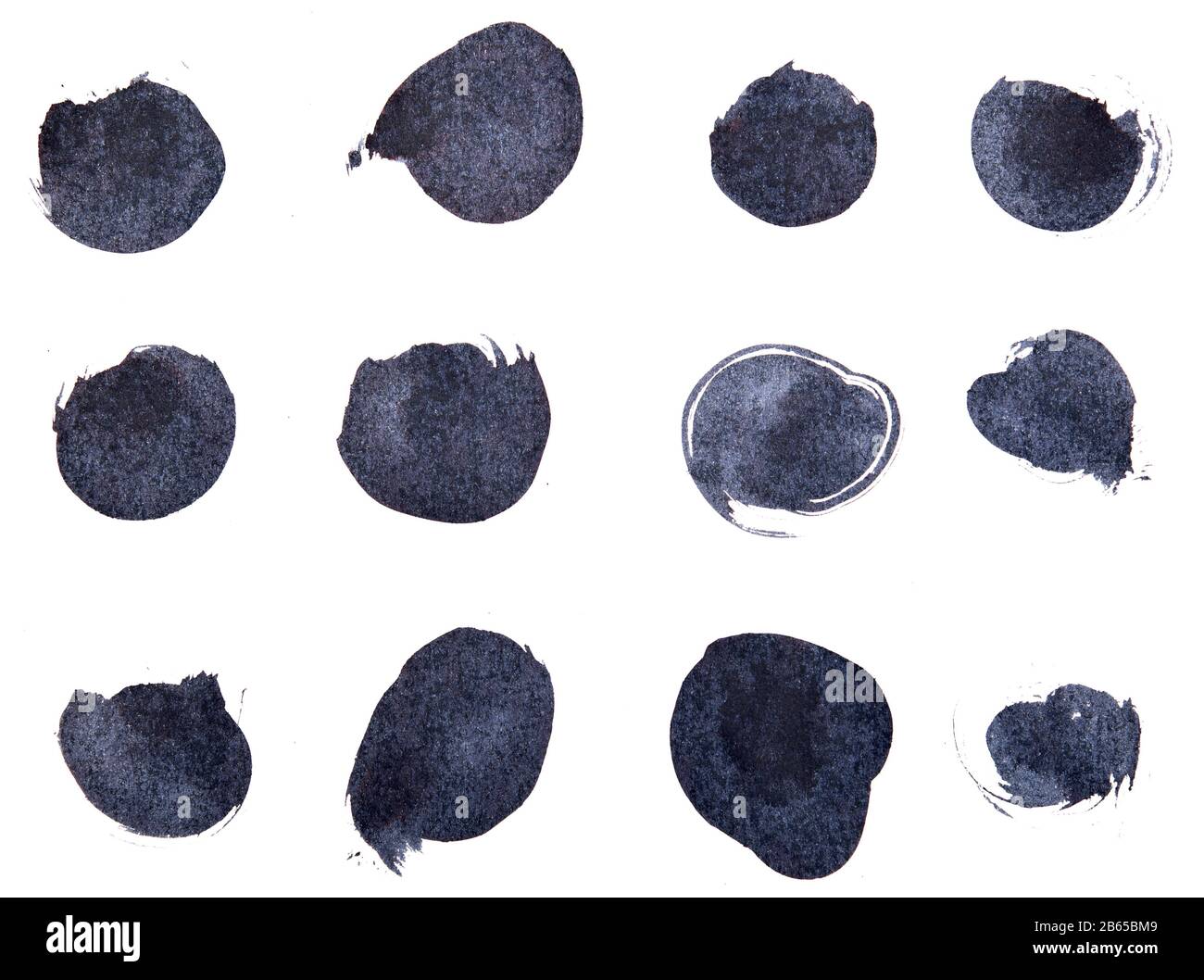 Black ink hand painted circles isolated on white ready Stock Photo - Alamy