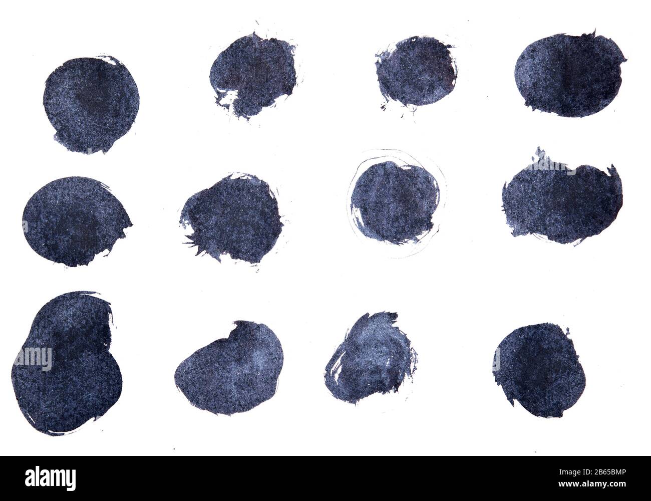 Black ink hand painted circles isolated on white ready Stock Photo - Alamy