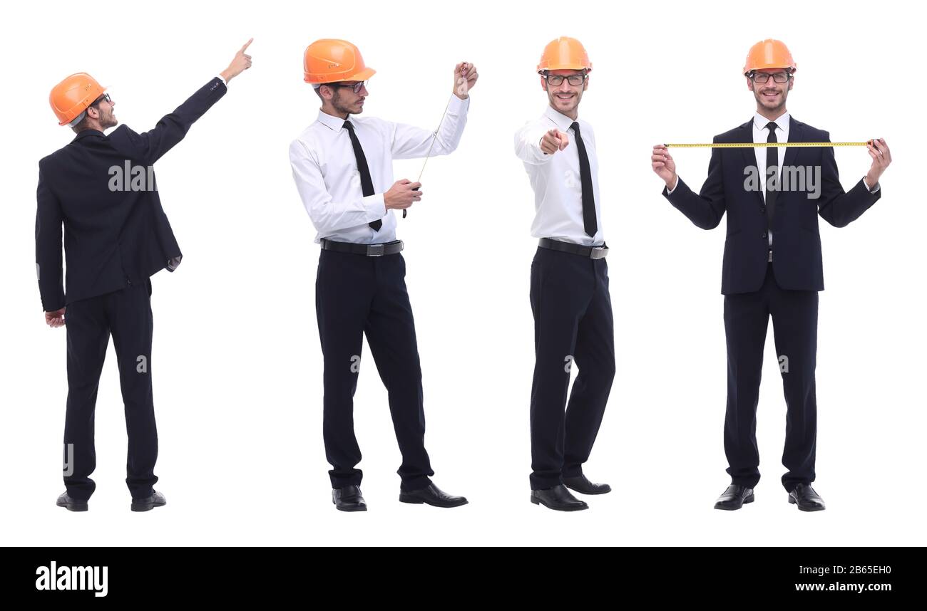 panoramic photo collage of architect expert isolated on white Stock ...