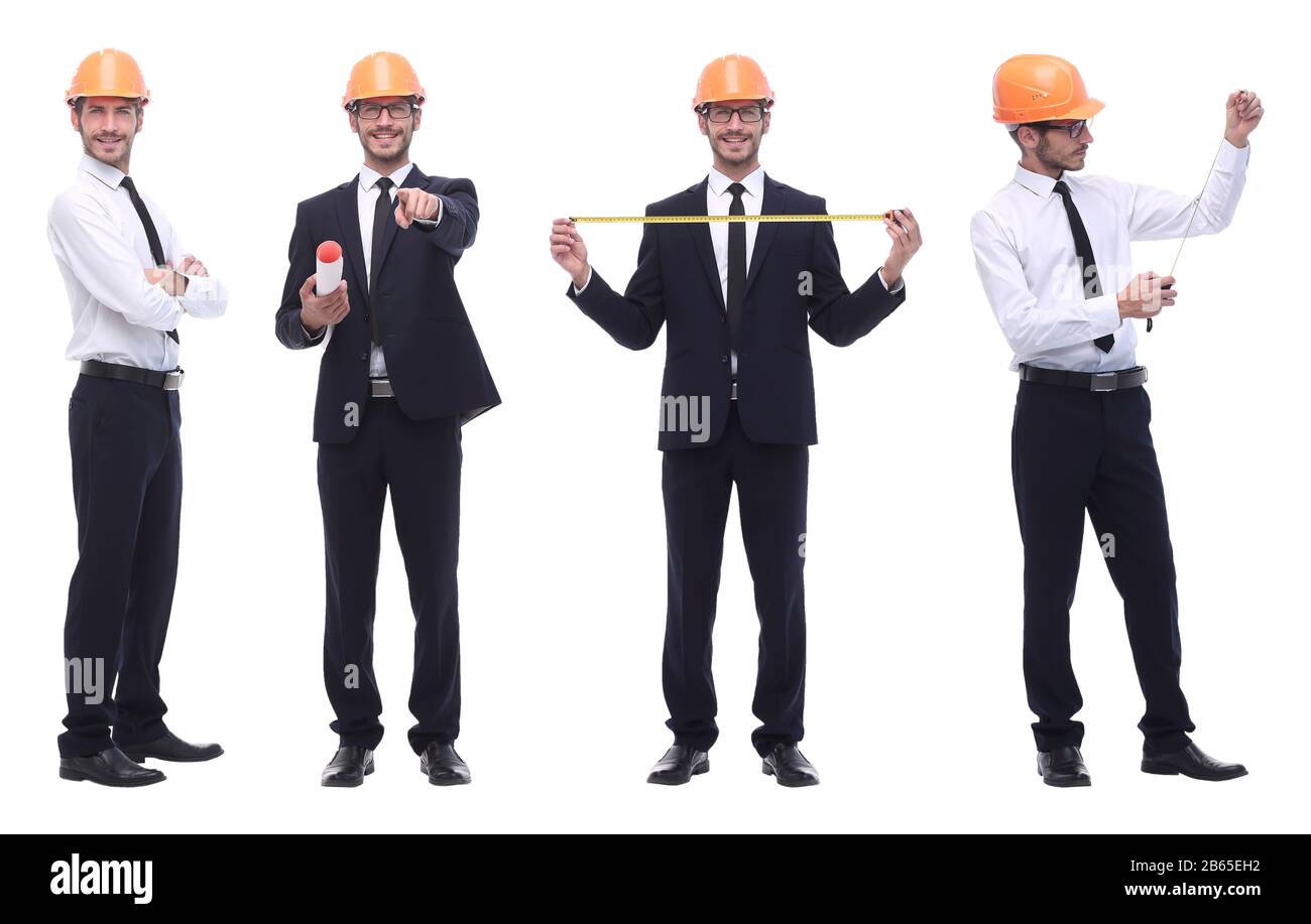 in full growth .competent engineer architect isolated on white Stock ...