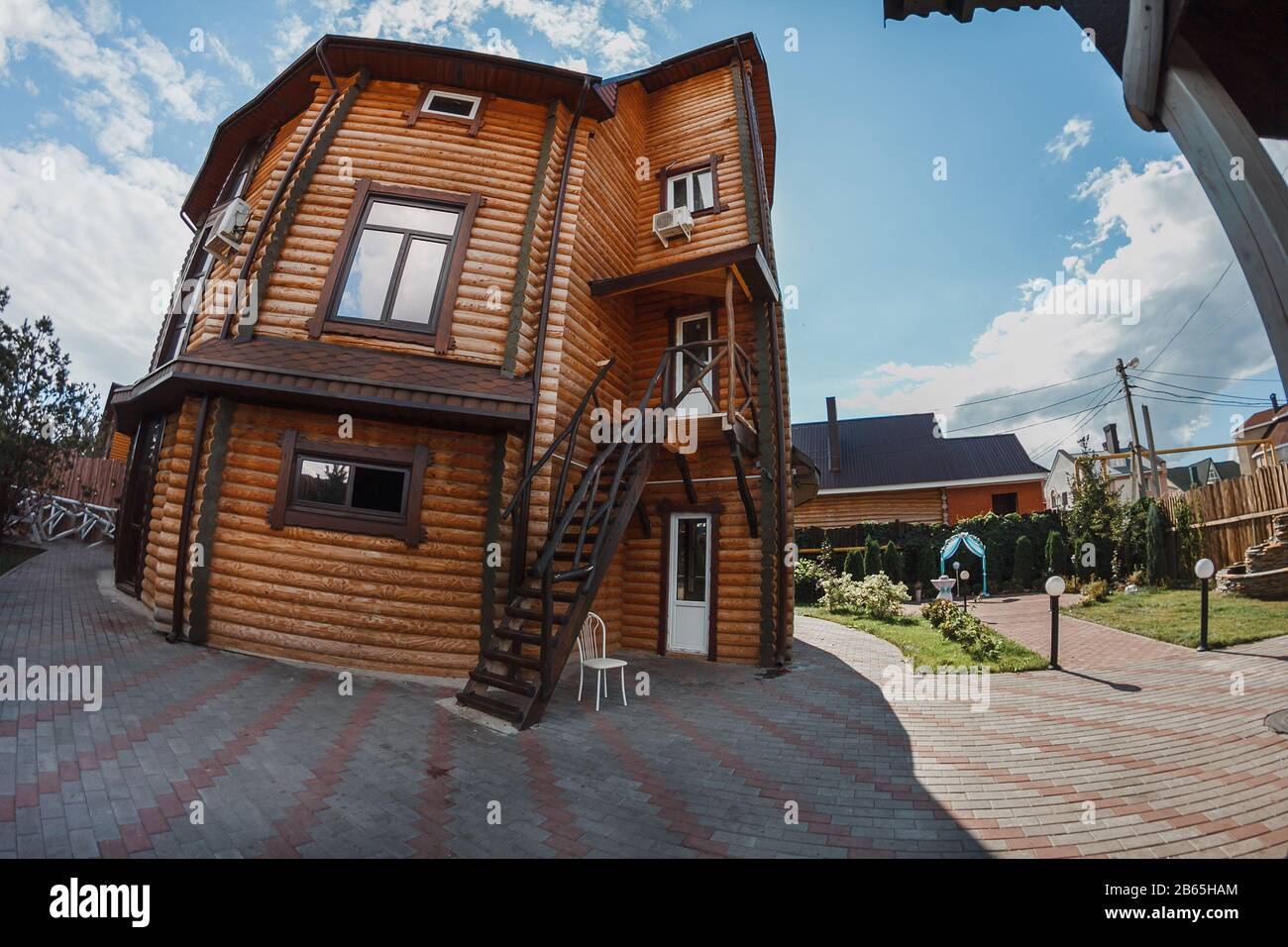 Modern 3-storey wooden cottage Stock Photo - Alamy