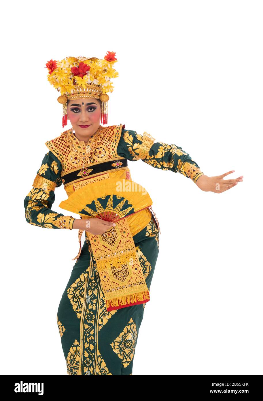 Balinese dancers hold a fan, traditional Indonesia dance culture ...