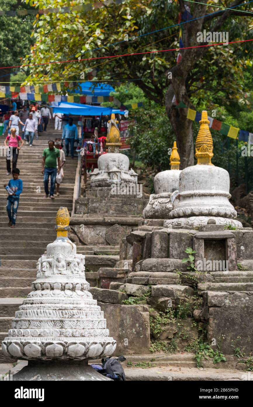Chaityas at the bottom of Eastern stairway leading to Swayambhunath ...