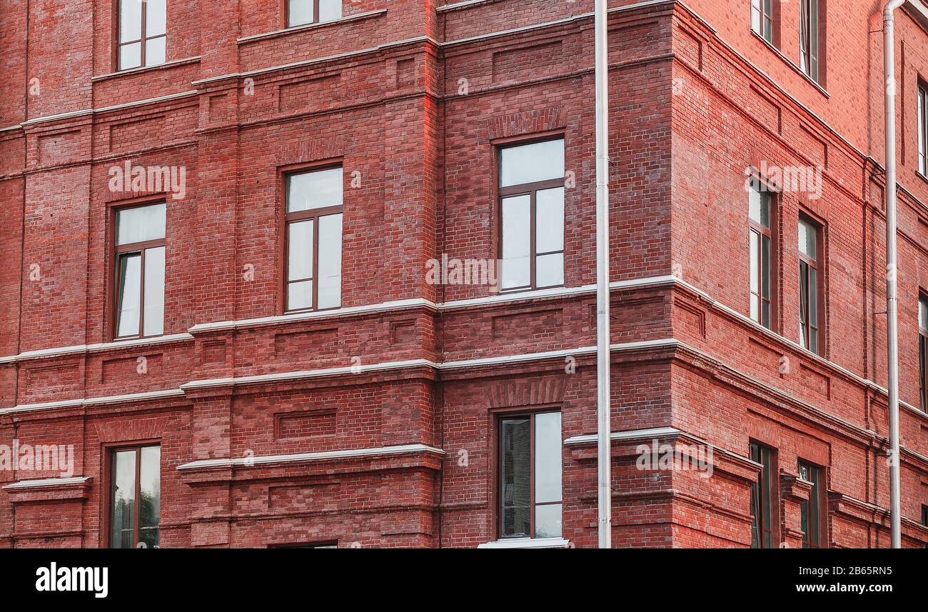 Administrative commercial building. Brick building with windows in ...
