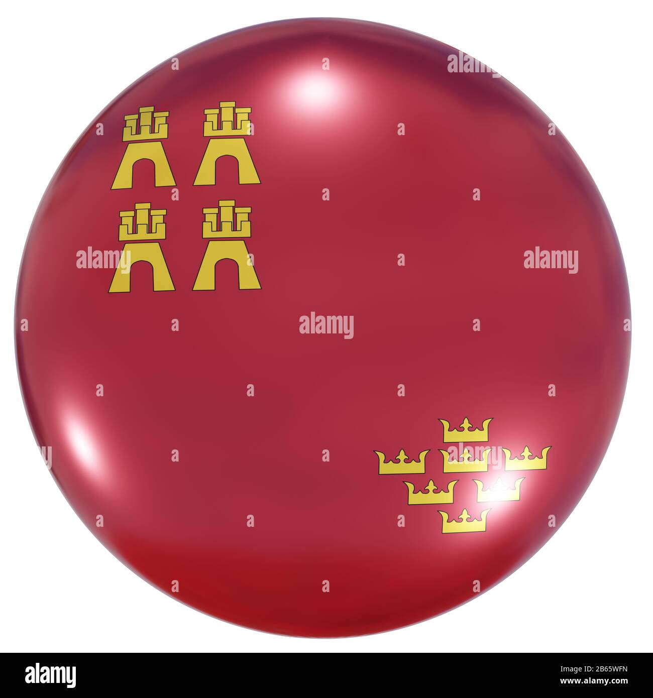3d rendering of a Murcia Community spanish flag on a circle icon ...