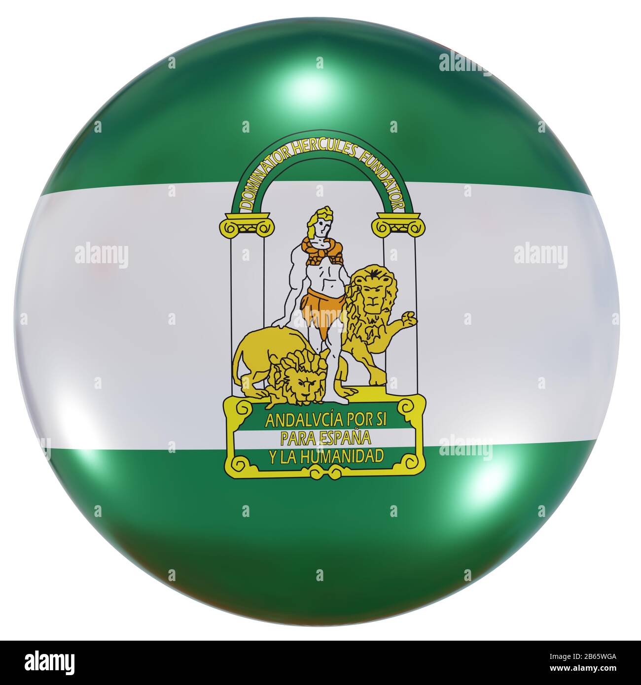 3d rendering of an Andalucia Community spanish flag on a circle icon ...