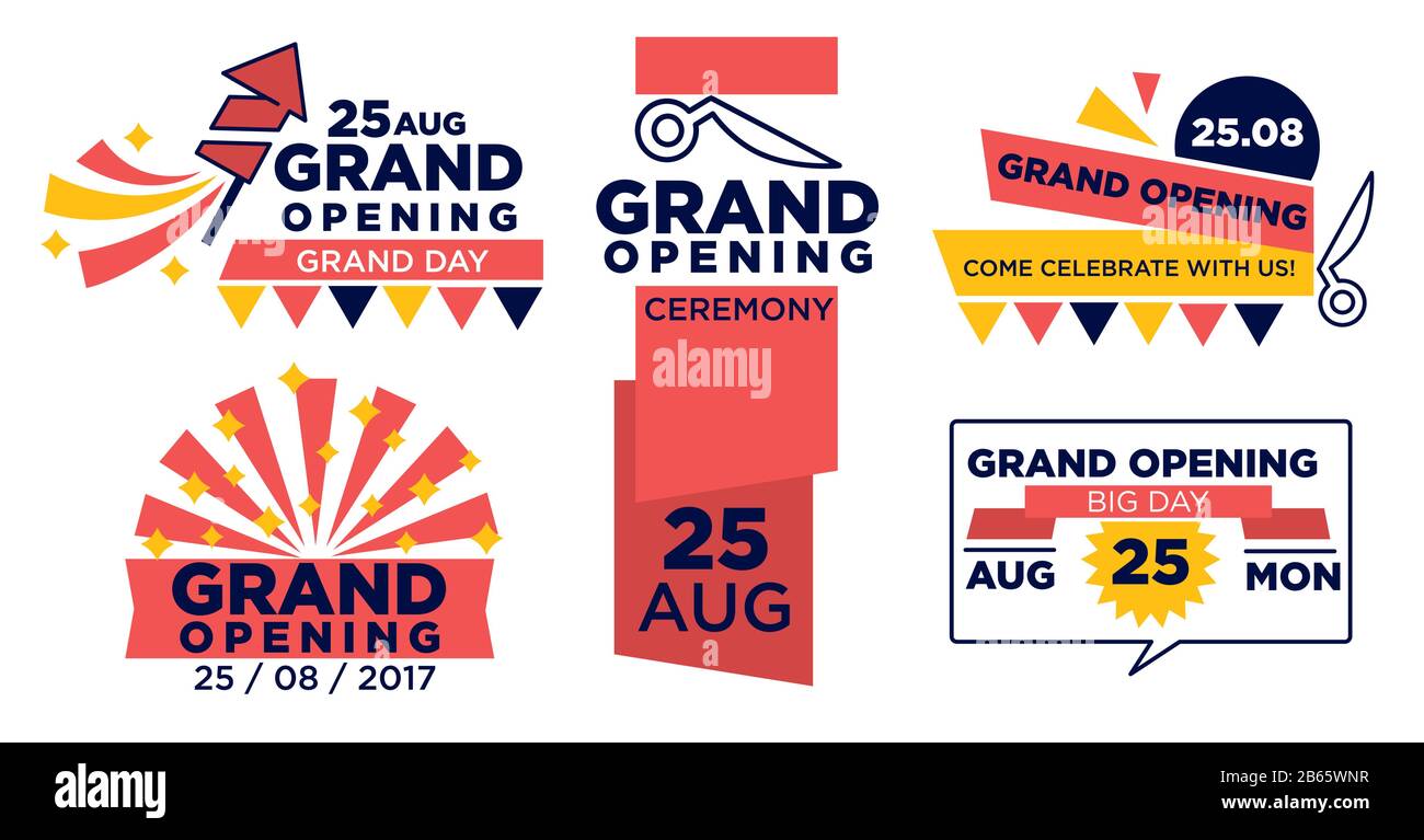 Grand opening ceremony isolated icons, scissors and ribbon Stock Vector ...