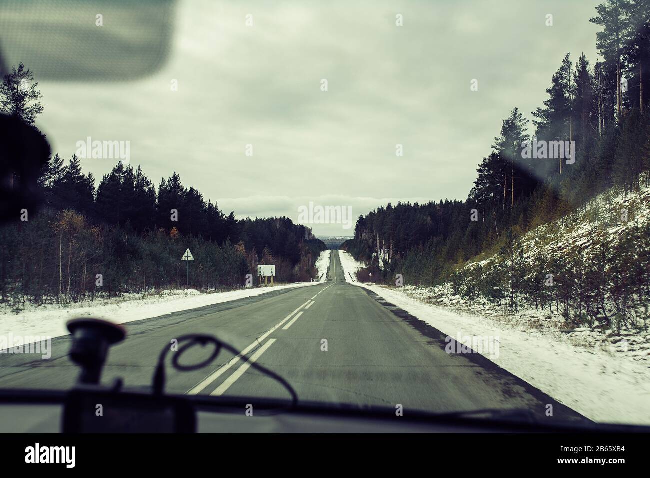 view from car inside with part of torpedo on danger and beautiful ...