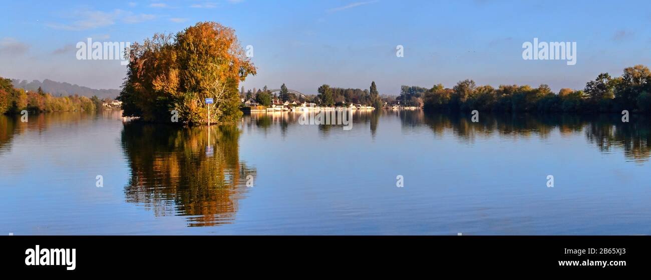 in autumn,The Seine river, Riverbank in Normandy, France, Poses ...