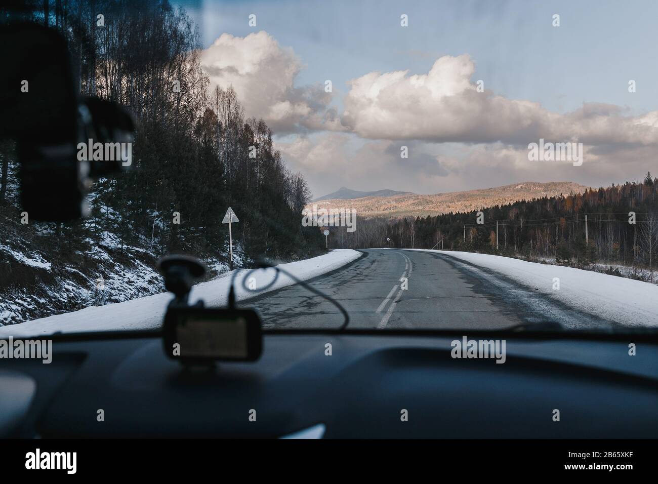 view from car inside with part of torpedo on danger and beautiful ...