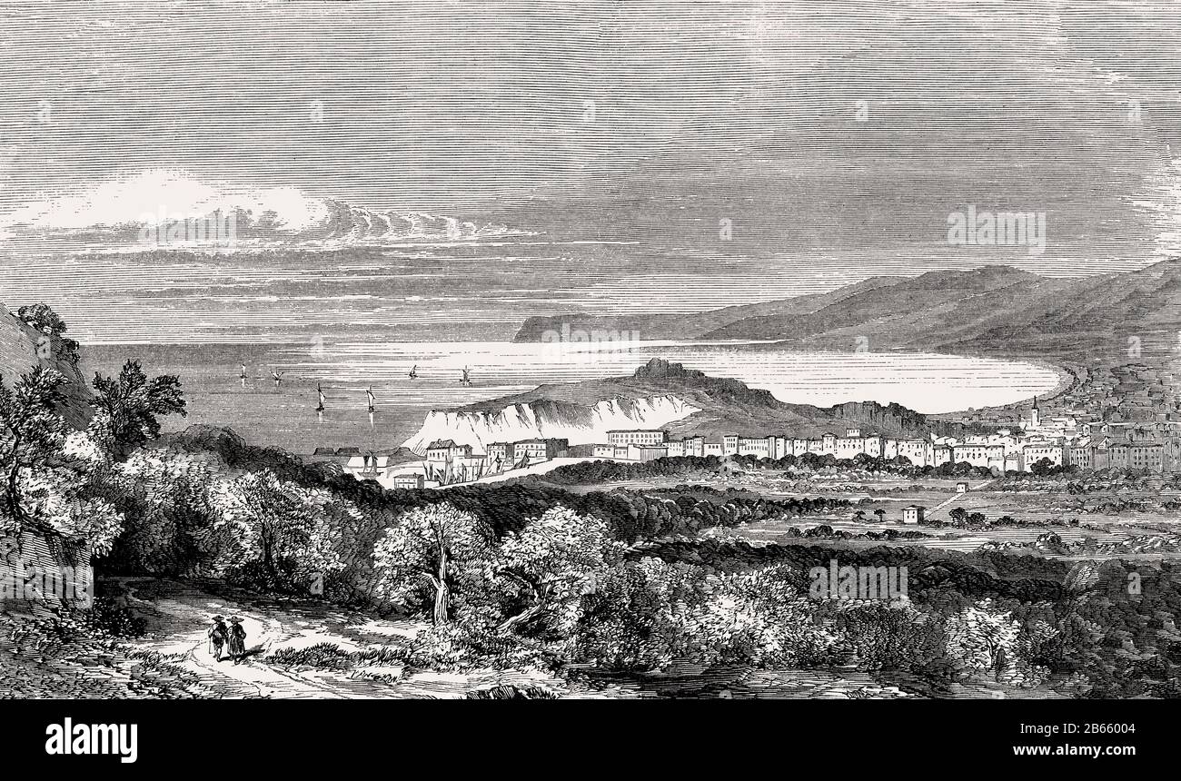 Historic view of Nice, French Riviera, France, 19th century Stock Photo ...