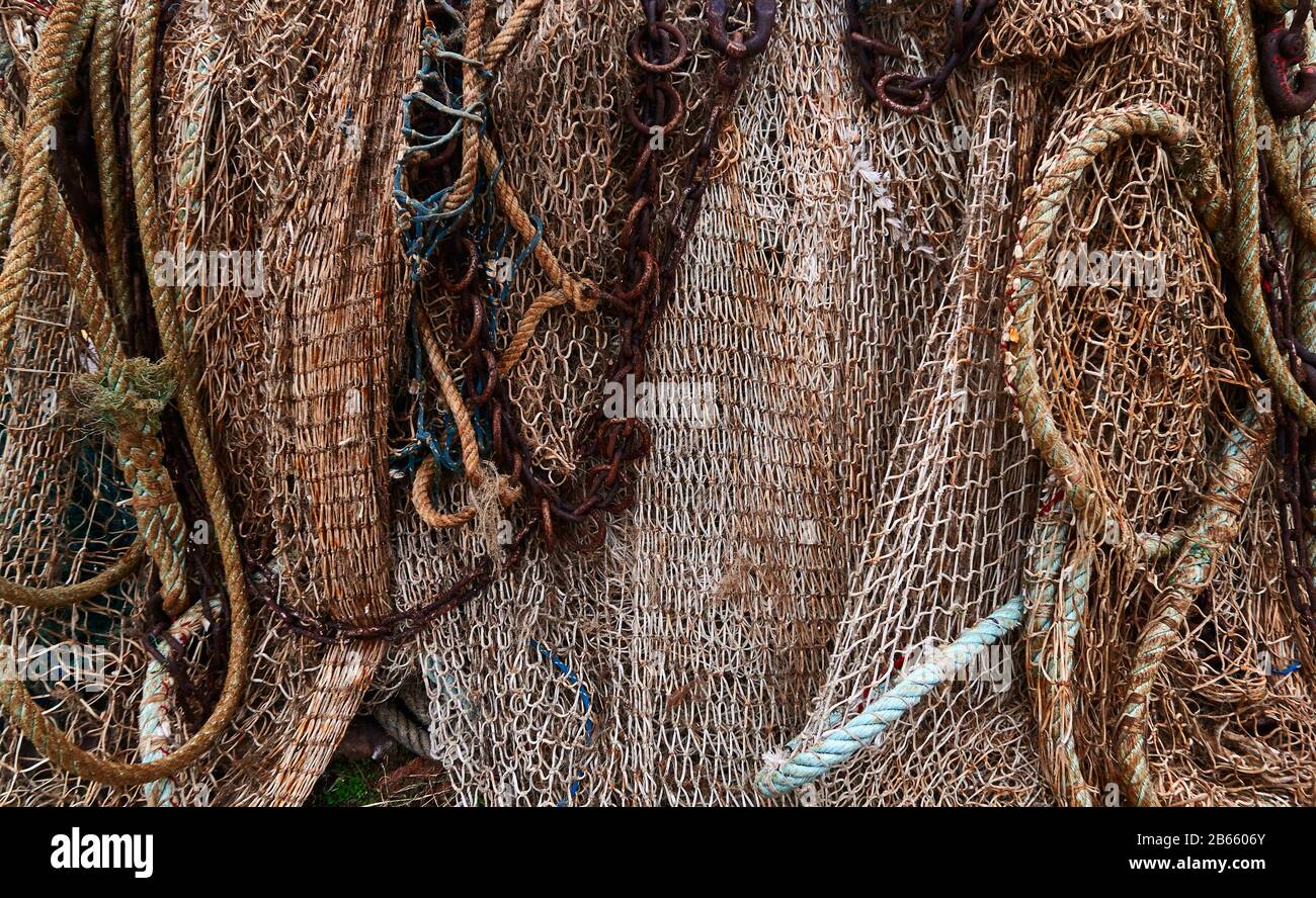 Colorful fishing nets and rope, France, Normandie, Honfleur Stock Photo ...